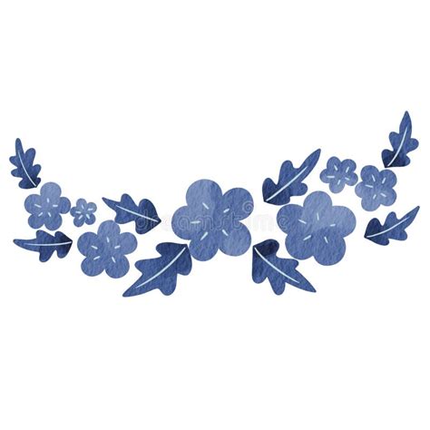 Abstract Blue Bunch Of Flower Border Ornament Watercolor Illustration