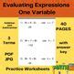 practice evaluating expressions - one variable - Algebraic Expressions