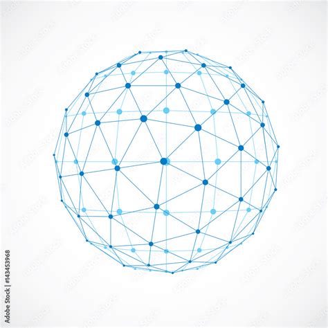 Perspective Technology Shape With Black Lines And Dots Connected Polygonal Wireframe Object