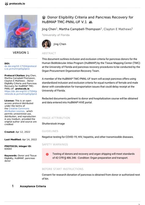 Pdf Donor Eligibility Criteria And Pancreas Recovery For Hubmap Tmc Pnnl Uf V1