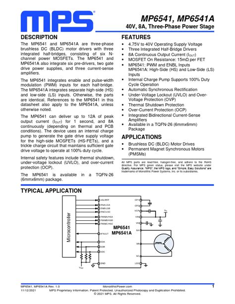 MP6541AGQKT MP6541 Three Phase Brushless DC BLDC Motor Driver MPS