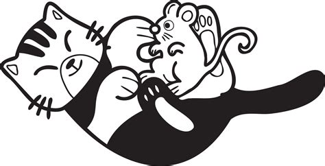 Hand Drawn Striped Cat And Mouse Illustration In Doodle Style 17303006 Png