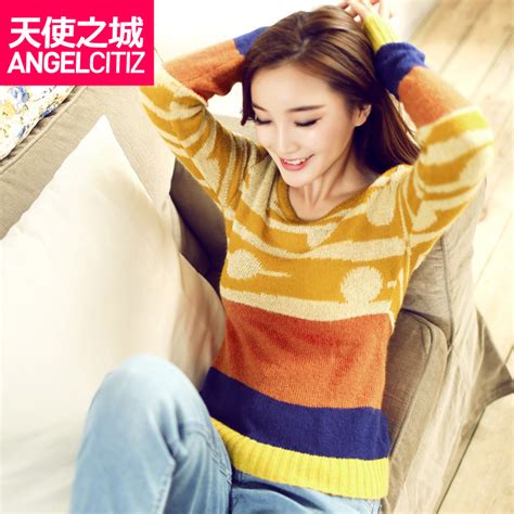 天使之城2015秋冬新款提花圆领针织长袖套头毛衣 女6214060s天使之城官方旗舰店