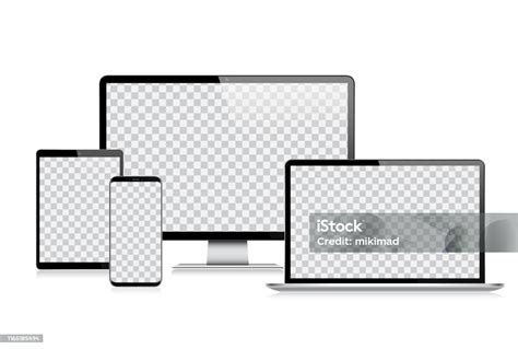 현실적인 벡터 디지털 태블릿 휴대 전화 스마트 폰 노트북 및 컴퓨터 모니터 최신 디지털 장치 장비에 대한 스톡 벡터 아트 및 기타 이미지 Istock