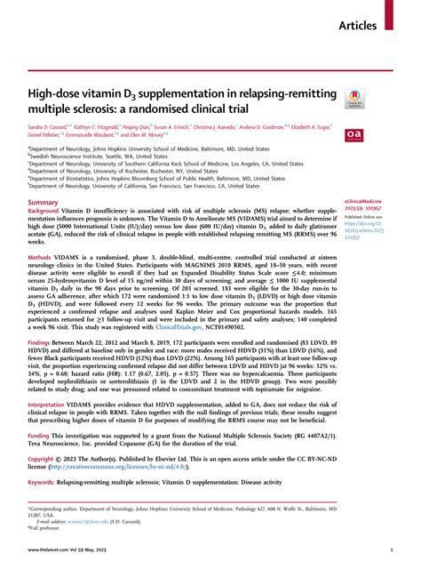Pdf High Dose Vitamin D3 Supplementation In Relapsing Remitting Multiple Sclerosis A
