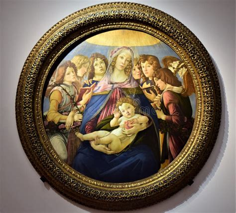 Pintura Con Un Marco Redondo Representando A Madonna Con El Niño Jesús