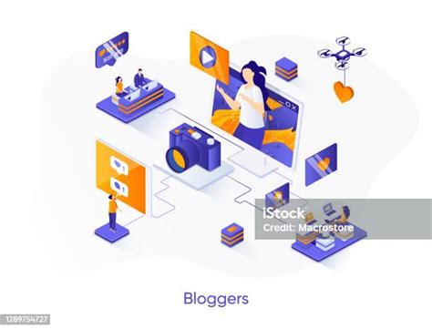 블로거 는 웹 배너를 등대합니다 소셜 미디어 Isometry 개념에 대한 콘텐츠 제작 온라인 비디오 스트리밍 3d 장면 팟