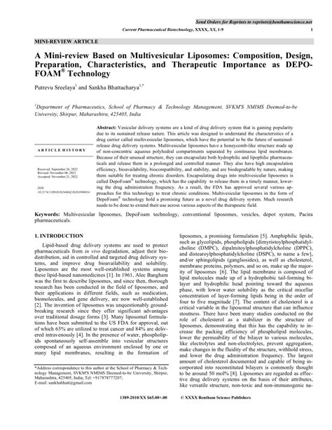 Pdf A Mini Review Based On Multivesicular Liposomes Composition