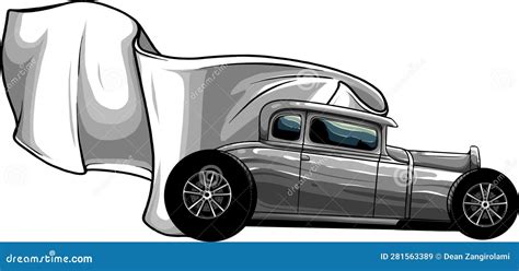 Monochromatic Custom American Hot Rod Car With Flag Stock Vector