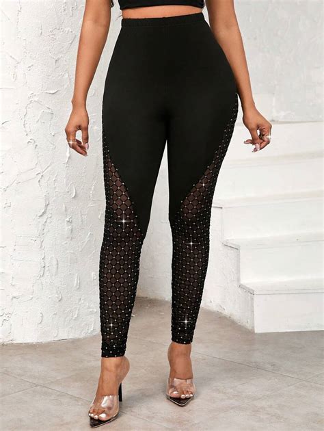Shein Lady Leggings De Malha Com Lantejoulas Elegantes E Sensuais Para