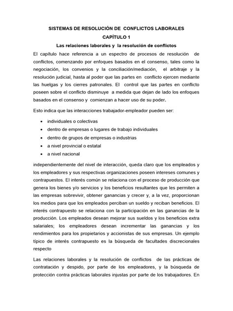Sistemas De Resolución De Conflictos Laborales Pdf Evaluación