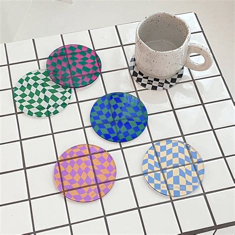 받침·손잡이 체커보드 아크릴 원형 코스터 컵받침 홈카페소품 6colors 오늘의집 쇼핑