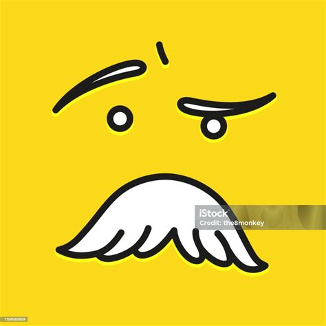 微笑圖示範本設計與鬍子經驗豐富的表情向量標誌在黃色背景麵線藝術風格向量圖形及更多上唇鬍鬚圖片 上唇鬍鬚 人 人手 Istock