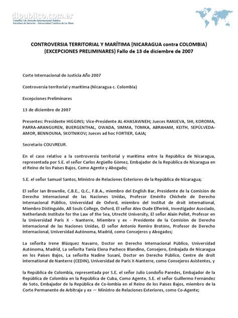 Controversia Territorial Y MarÍtima Nicaragua Contra Colombia