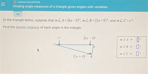 Solved O Linear Equations Finding Angle Measures Of A Triangle Given