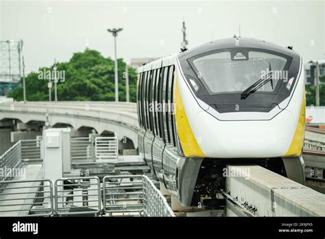 Elevated Monorail Train On Rail Public Transit Monorail Modern Mass