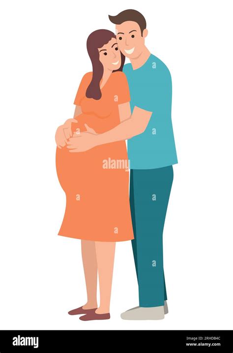 Simple Flat Cartoon Illustration Of A Husband Hugging His Pregnant Wife