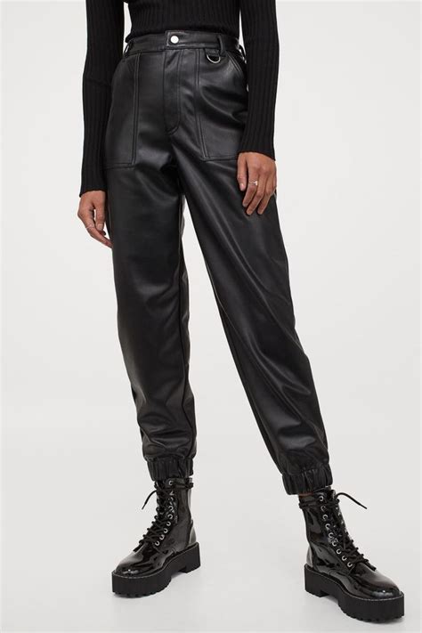 Faux Leather Utility Pants Black Ladies Handm Us Pants For Women