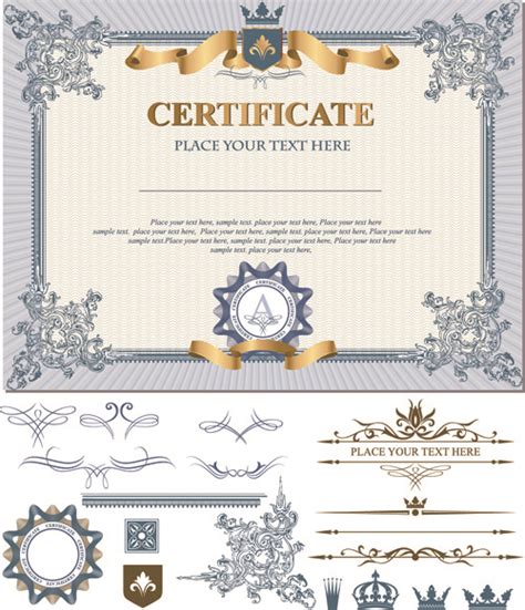 Certificates Template With Ornament Kit Vector Vectors Graphic Art Designs In Editable Ai Eps