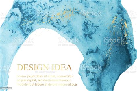 추상적인 파란색 잉크 파와 황금 물빛이 있는 수채화 배경 0명에 대한 스톡 벡터 아트 및 기타 이미지 0명 감사합니다