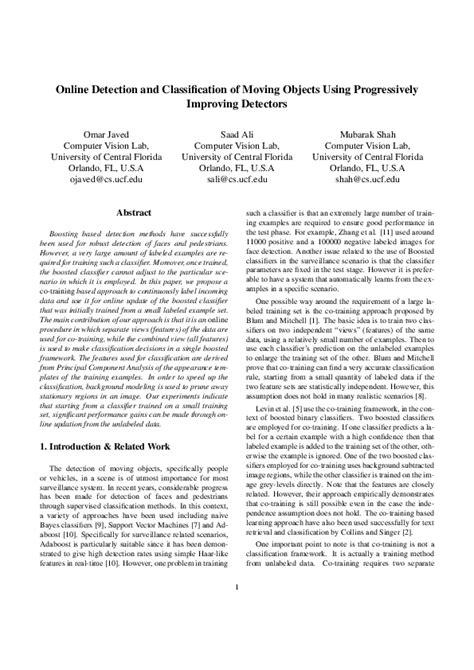 Pdf Online Detection And Classification Of Moving Objects Using