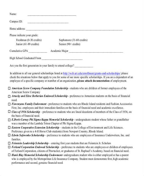 Free 7 Sample Scholarship Applications In Ms Word Pdf
