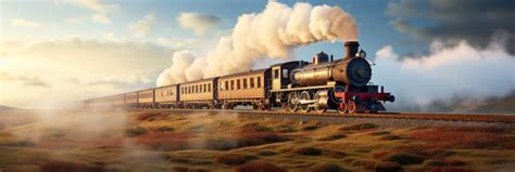 A Vintage Steam Powered Railway Train In Smoke Steam Locomotive With