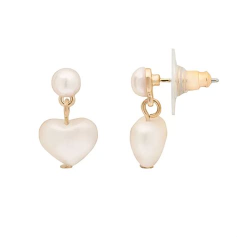Lc Lauren Conrad Heart Shaped Simulated Pearl Drop Earrings