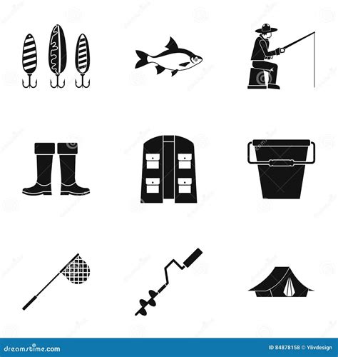 Fishing Sport Icons Set Simple Style Stock Vector Illustration Of