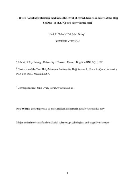 pdf social identification moderates the effect of crowd density on