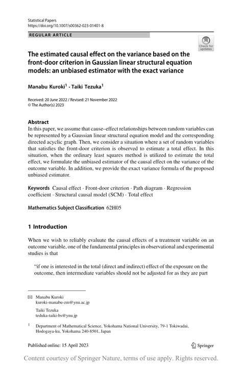 Pdf The Estimated Causal Effect On The Variance Based On The Front
