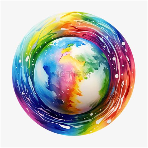 彩虹星球水彩素材图片免费下载 千库网
