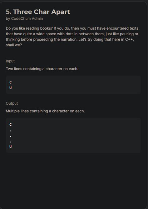 Solved 5 Three Char Apart By CodeChum Admin Do You Like Chegg