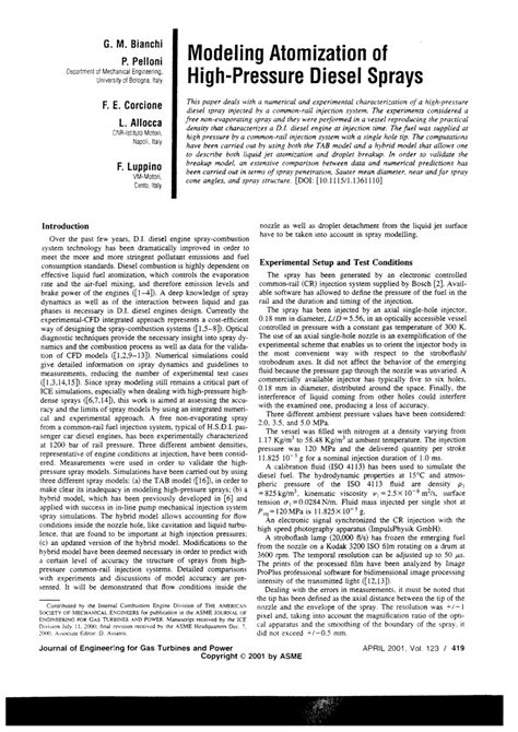 Pdf Modeling Atomization Of High Pressure Diesel Sprays