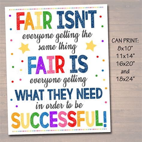 Fairness Equality Classroom Poster Tidylady Printables