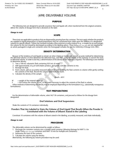 Usp 698 Pdf Density Volume