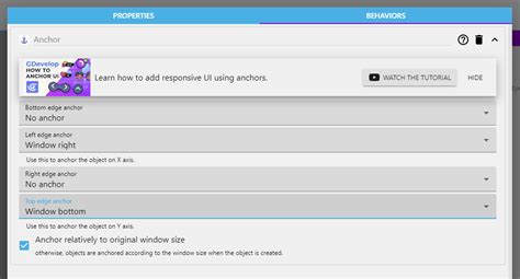 Anchor Behavior Gdevelop Documentation