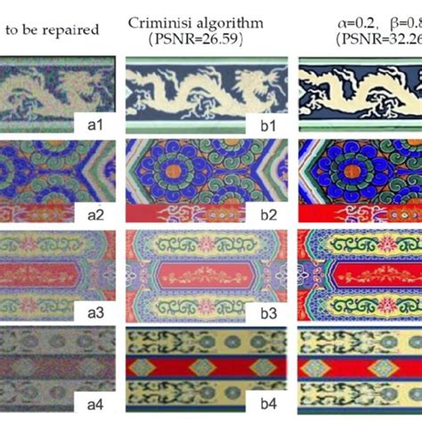 comparison of mildew image restoration results between b and c