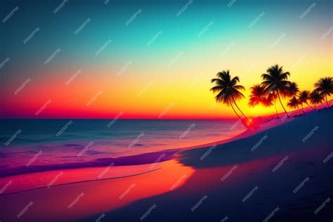 Premium Photo Abstract Sunset Beach Illustration Background Wallpaper