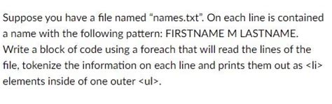 Solved Suppose You Have A File Named Names Txt On Each Chegg Com