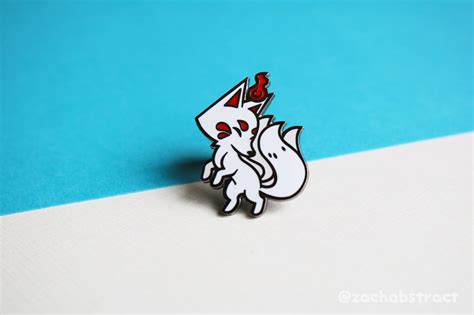 White Yokai Kitsune Fox Hard Enamel Pin 1 Inch Wide 125 Etsy