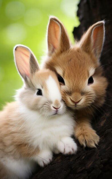 Premium Ai Image Cute Bunny Pair In A Cozy Snuggle