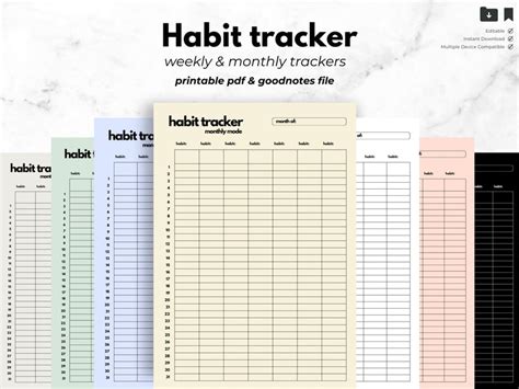 Habit Tracker Weekly And Monthly Layout Customizable Design Colors