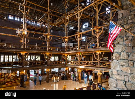 The Interior Of The Historical Old Faithful Inn Hotel Lobby
