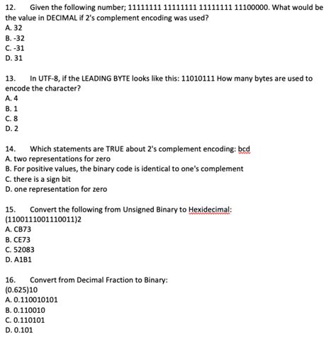 Solved 12 Given The Following Number 11111111 11111111