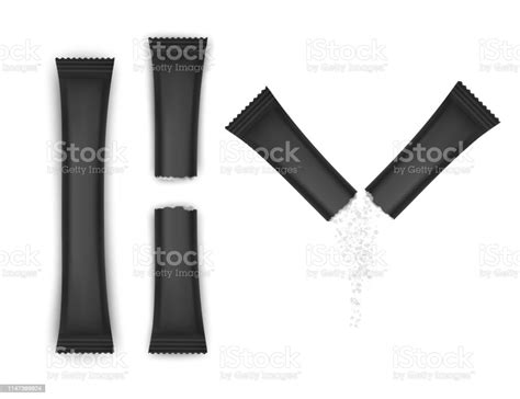 블랙 컬러의 포장 스틱 향 주머니 커피 소금 설탕 후추 또는 당신의 디자인에 대 한 준비 향신료 가냘픈에 대한 스톡 벡터 아트