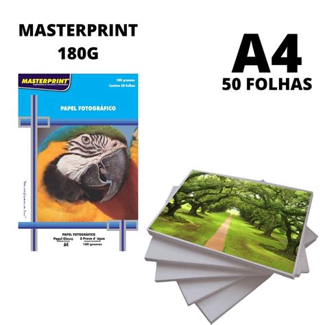 Papel Fotográfico A4 180g Brilho Masterprint 50 Folhas