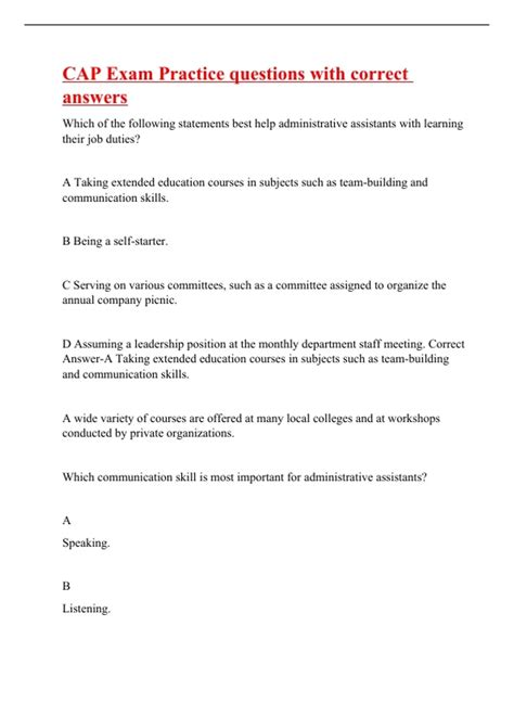 Cap Exam Practice Questions With Correct Answers Cap Certified Administrative Professional