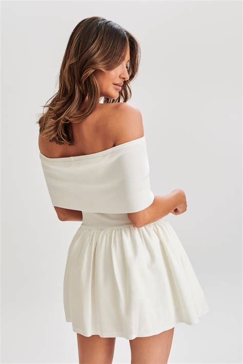 Lydia Off Shoulder Knit Mini Dress White Meshki Uk