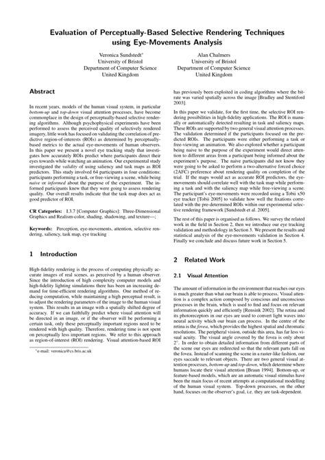 Pdf Evaluation Of Perceptually Based Selective Rendering Techniques Using Eye Movements Analysis
